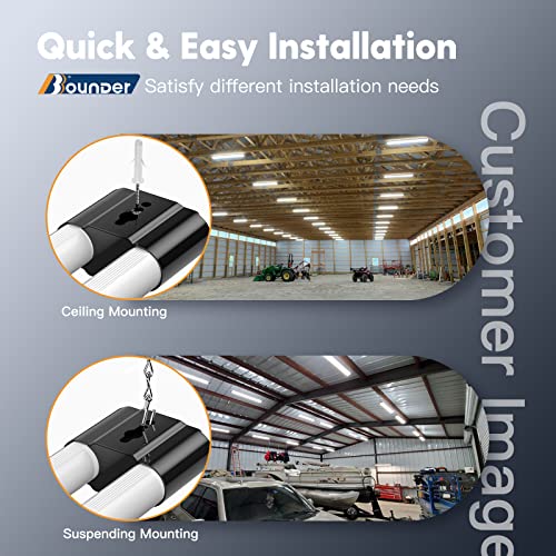 BBOUNDER 16 Pack Linkable LED Utility Shop Light, 4 FT, 6500K Cool Daylight, 4400 LM, 48 Inch Integrated Fixture for Garage, 40W Equivalent 250W, Surface + Suspension Mount, Black