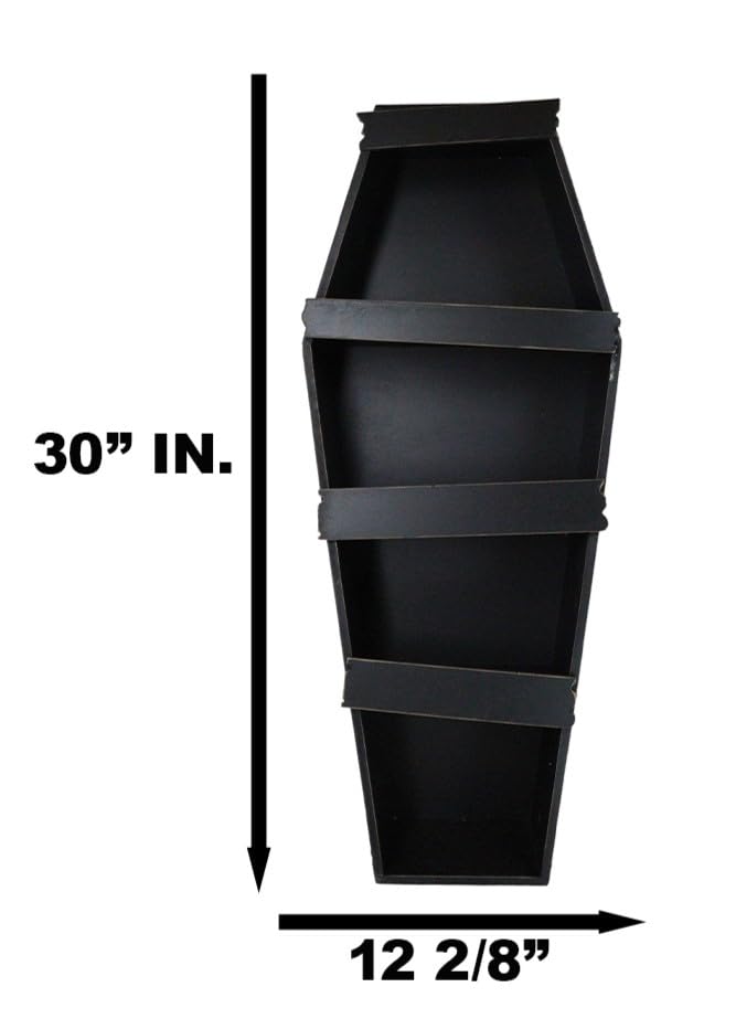 Ebros Gothic Graveyard Creepy Oddity Light Duty Black Coffin Casket Cabinet Shelving Display Wall Hanging Floating MDF Wood Shelf with 4 Tiers 30" Tall 12.5" Wide