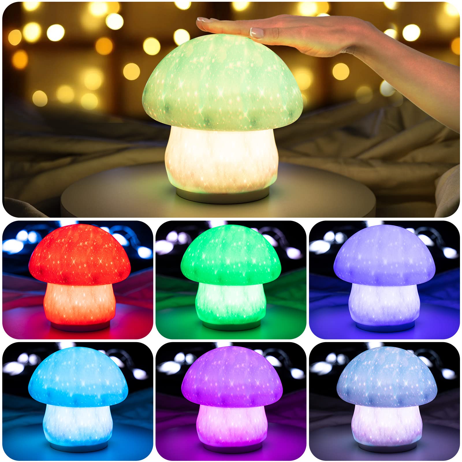 ANGTUO Mushroom Lamp 7 Color Changing Tap Control Mushroom Night Light Cute Squishy Silicone Lamp Funny Gift for Daughter Kid…