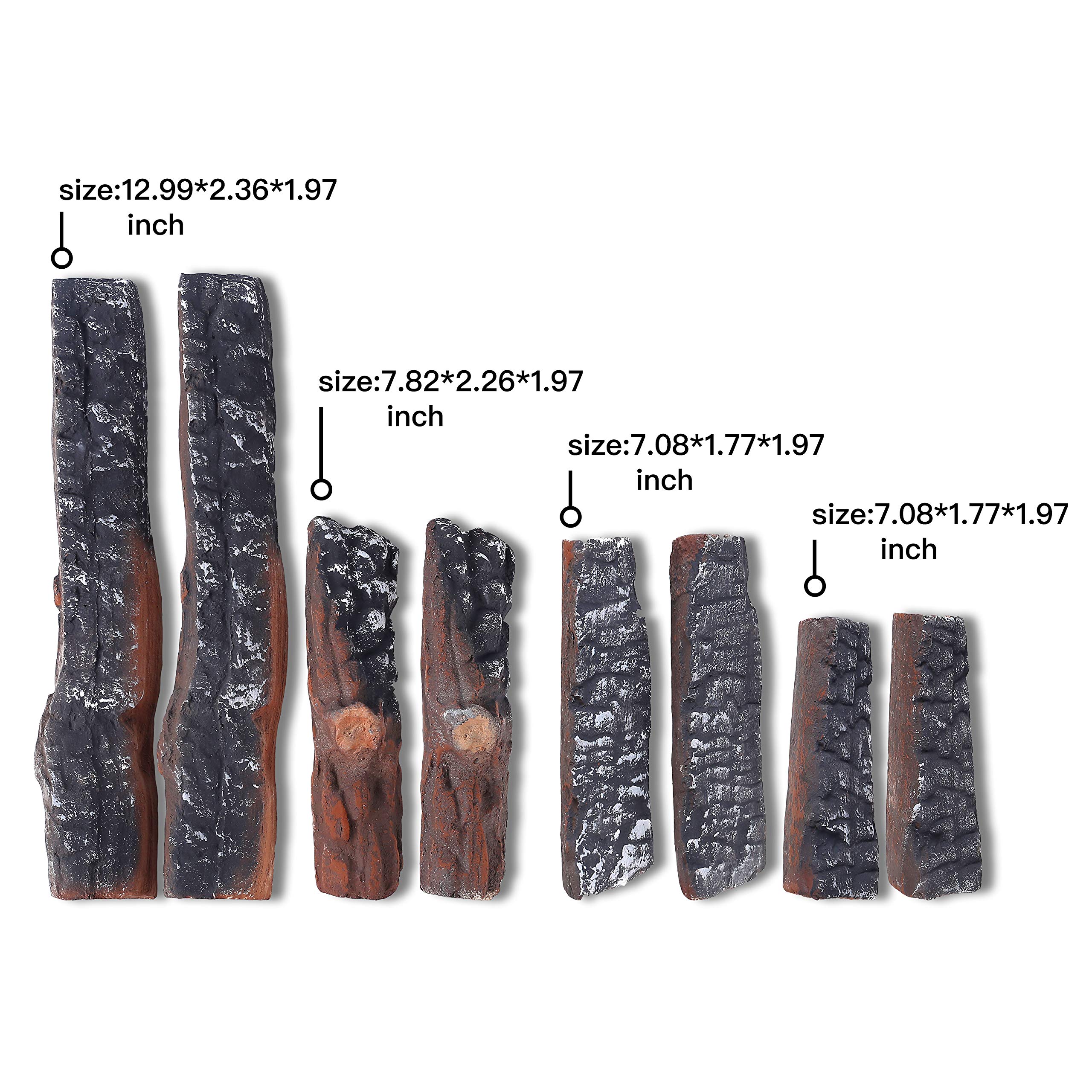 Gas Fireplace Logs Set of Ceramic Wood Logs. Use in Indoor, Gas Inserts, Vented, Electric, or Outdoor Fireplaces & Fire Pits. Realistic Clean Burning Accessories 8PCS