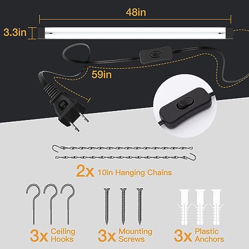 BBOUNDER 6 Pack Linkable LED Shop Light with Reflector, Super Bright 6500K Cool Daylight, 4400 LM, 4 FT, 48 Inch Integrated Fixture for Garage, 40W Equivalent 250W, Surface & Suspension Mount, Black