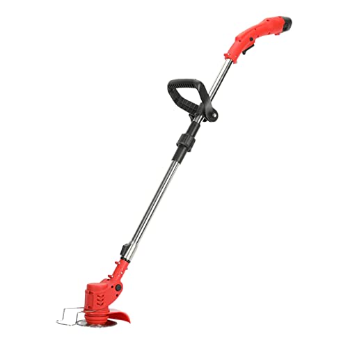 Cordless Lawn Trimmer,Electric Hedge Trimmer,Weed Trimmer,12V 2000mAh 2 Batteries Weed Lawn Eater Edger,Telescopic Rod Anti-Slip Handle Grass Trimmer for Lawn Cutting, Lawn Care,Garden (Red)