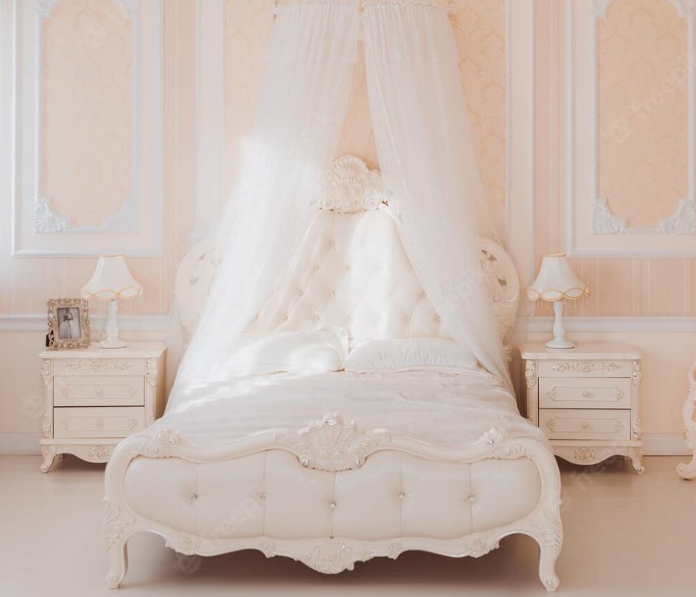 ADESIGNSTORE White Princess canopy with two tulle 9" pom poms set - Baby Crib Bed Mosquito net Reading Nook - Princess House Castle Bed Hanging Sheer Canopy 10 Layers