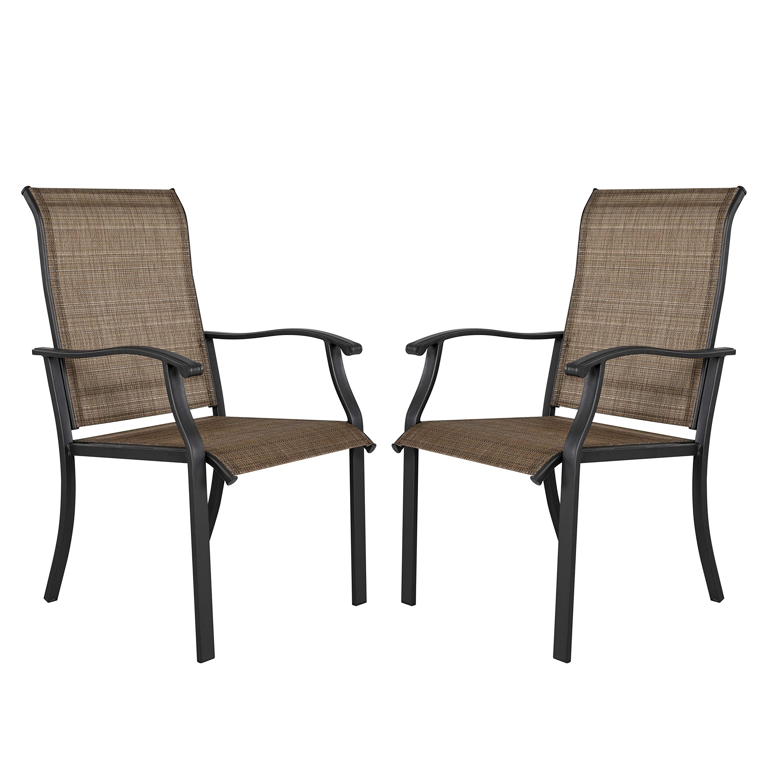NUU GARDEN Patio Dining Chairs Set of 2, Outdoor Textilene Dining Chairs with High Back, Patio Chairs with Armrest, Metal Frame and Textilene Chairs, Brown