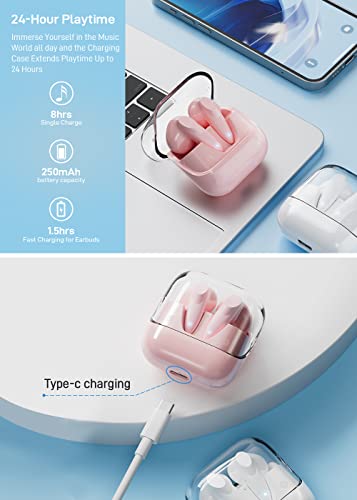 Bluetooth Wireless Earbuds,Immersive Sound Premium Deep Bass Hi-Fi Stereo Headset Bluetooth 5.2 Ear buds with Mics Call Noise Cancelling Lightweight Earphones for iOS,Android,Workout Sport Office