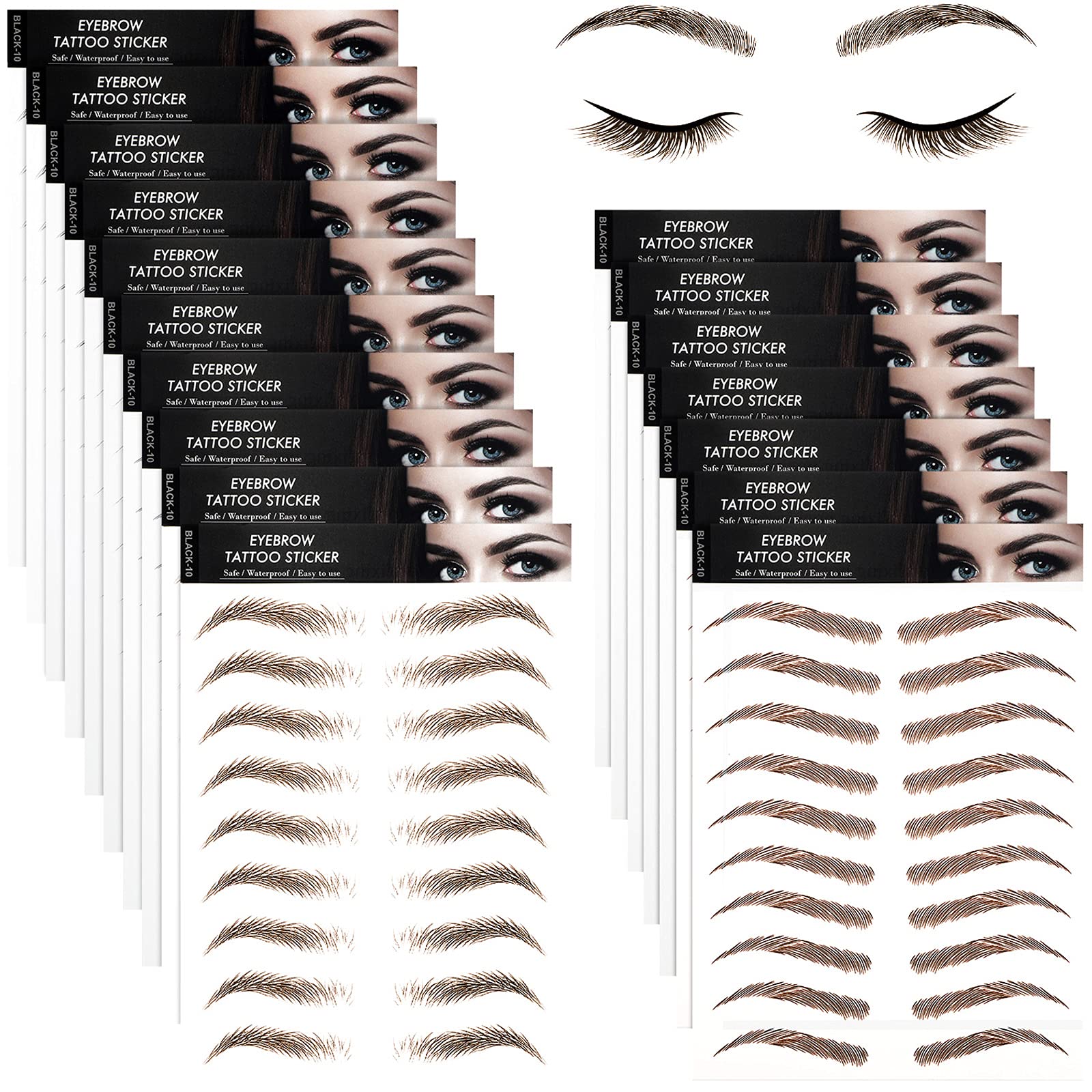 9 Sheets Eyebrow Tattoos for Women Waterproof Eyebrow Tattoo Sticker 4D Eyebrow Tattoo Eyebrow Transfers Stickers Eyebrow Grooming Shaping Sticker for Women Girls Makeup Supplies(Light Brown)