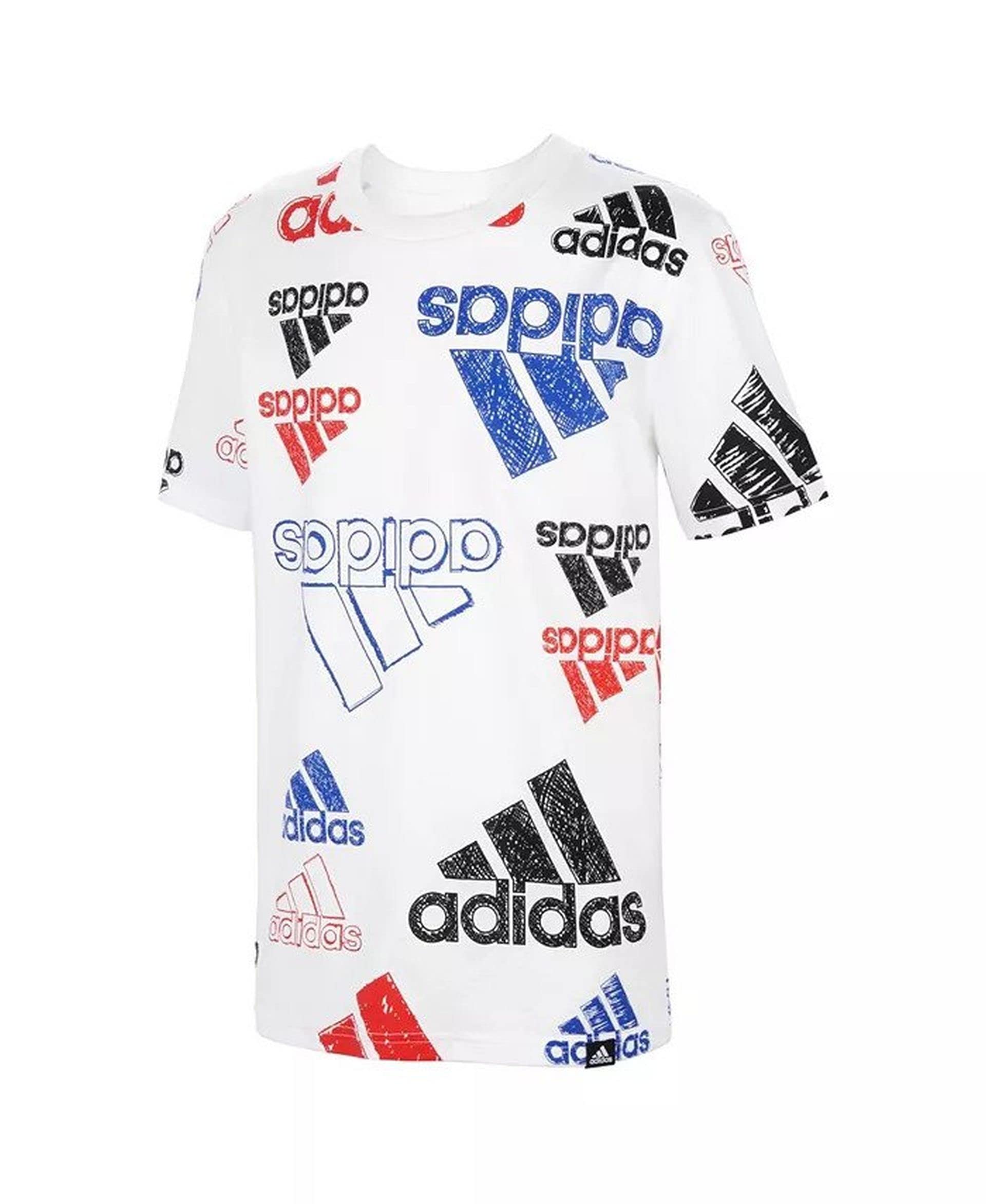 adidas Boys' Brand Love Sketch T-Shirt (Large, White/Multi)
