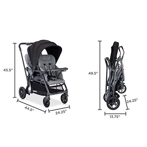 Joovy Caboose S Too Double Stroller, Stand on Tandem, Premium Sit and Stand, Grey Melange