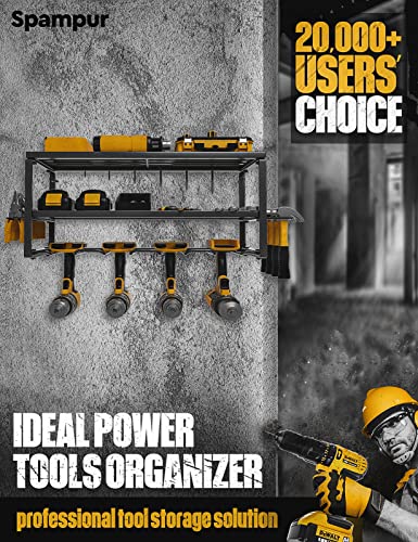 Power Tool Organizer with Charging Station, Drill Holder Wall Mount, Garage Storage Rack for Handheld, Metal Tool Shelf, Utility Rack for Cordless Drill & Power Tools, Gifts for Father's Day