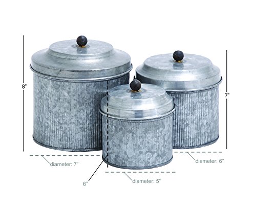 Deco 79 Metal Galvanized Decorative Jars, Set of 3 8", 7", 6"H, Silver