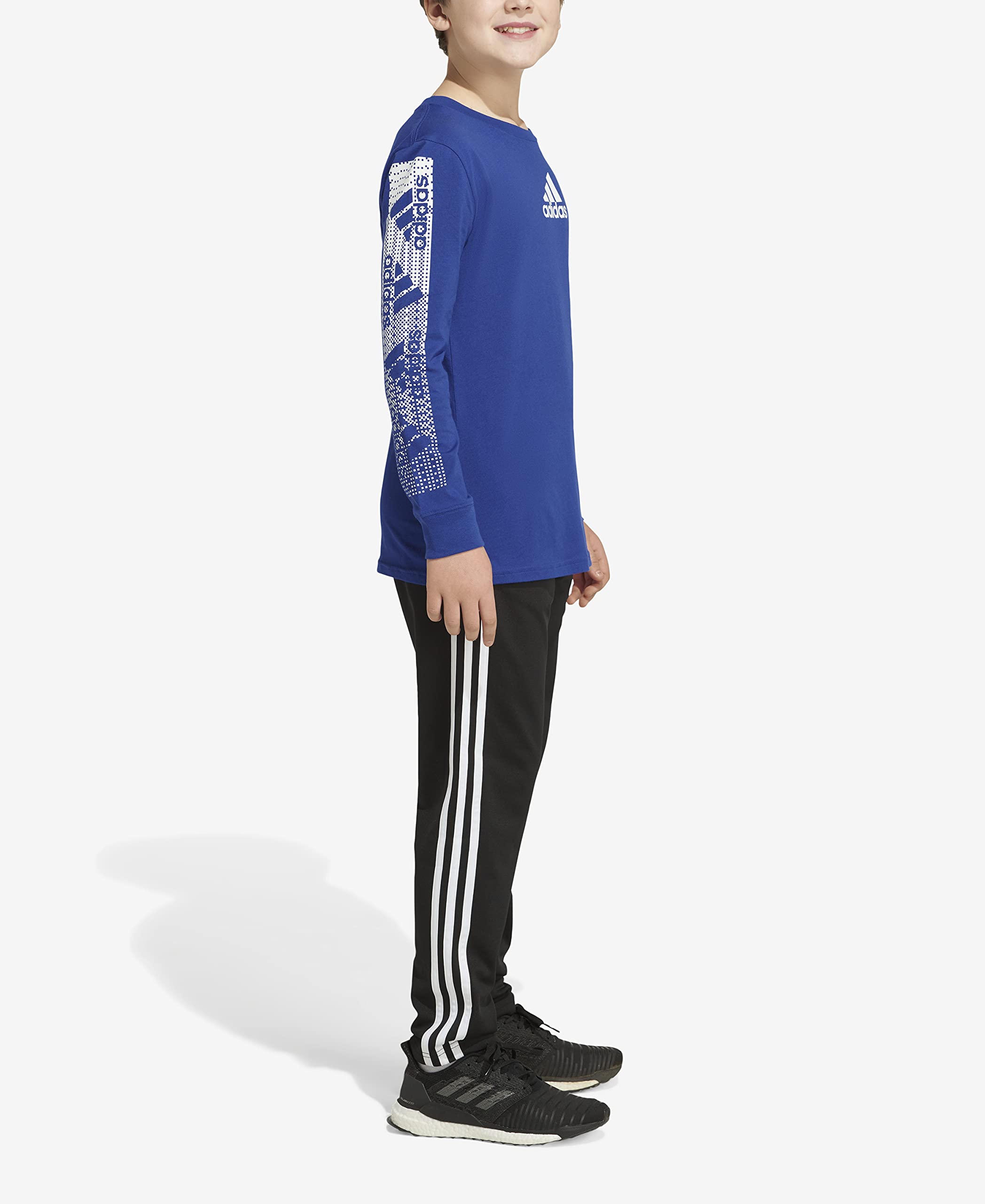 adidas Boys' Long Sleeve Pixel Brand Tee, Bold Blue, 5