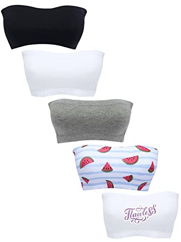 D'chica Cotton Girls Strapless Bandeau Tube Bras, Non-Padded, Regular Fit, Seamless Full Coverage, Soft, Comfortable & Stretchable Bra for Teens - Pack of 5 (16-18 Years)