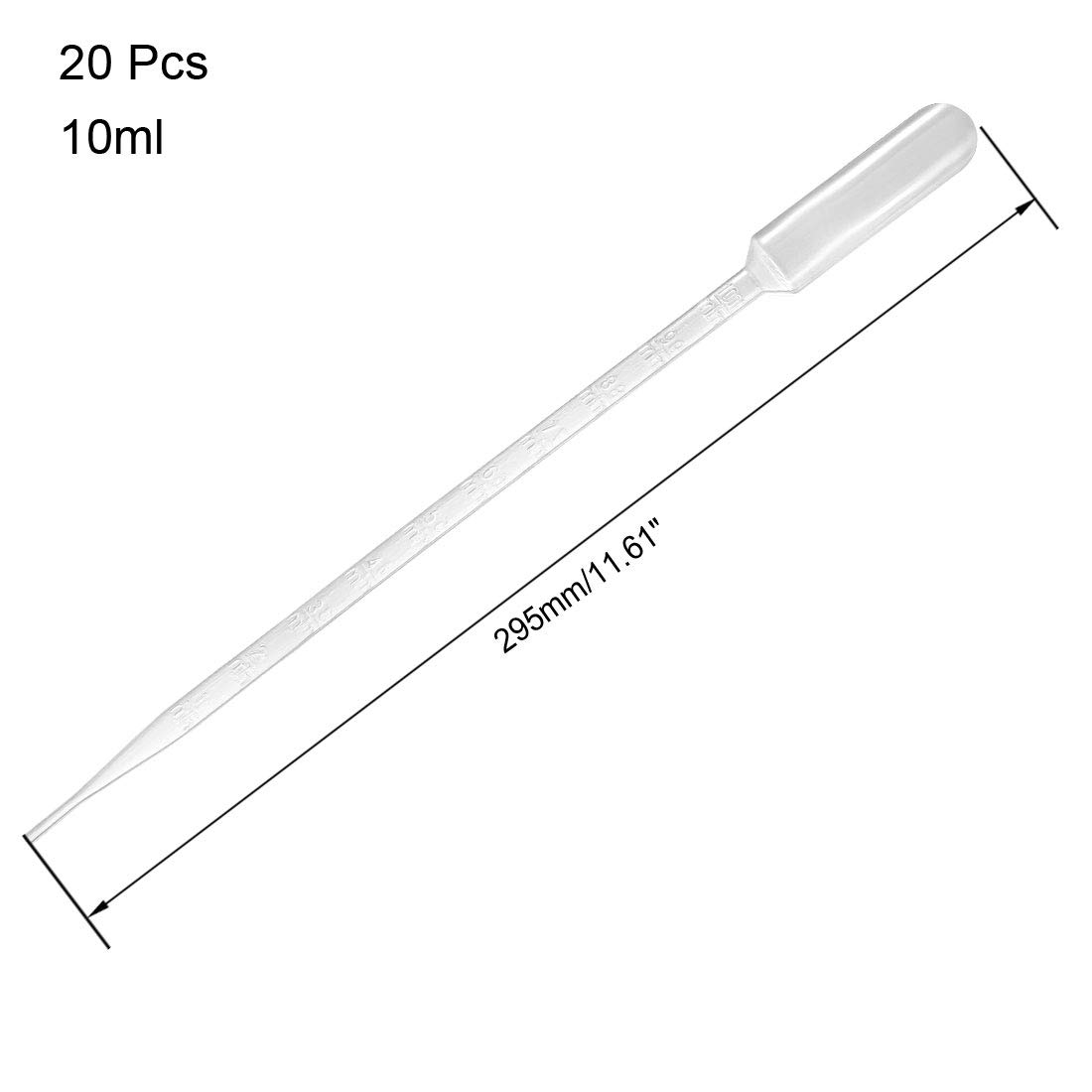 uxcell 20 Pcs Plastic Disposable Pipettes 10ml, Clear Graduated Transfer Pipettes, 295mm Length, Liquid Dropper for Lab
