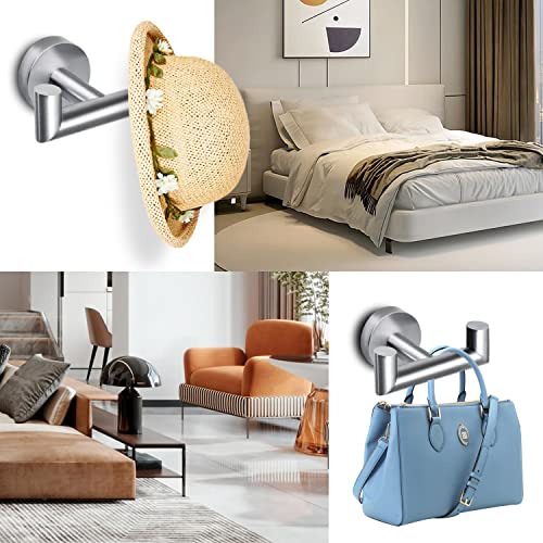 CTOHN Double Towel Hooks for Bathroom Wall Mounted, Brushed Nickel Coat Robe Clothes Towel Holder, Waterproof SUS304 Stainless Steel Double Towel Hook for Bathroom Kitchen - Silver