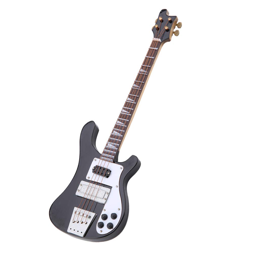 Black Miniature Bass Guitar Replica, with Stand and Case, Instrument Model Ornaments Gift, Exquisite Workmanship and Novel Design