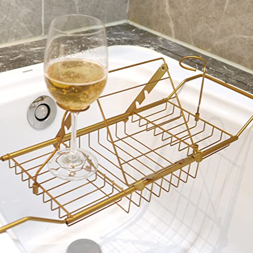 BDL Bathtub Caddy Tray Expandable Bath Tub Tray Table with Wine Holder, Free Soap Dish and Laptop Reading Rack, Bathtub Tray for Home(Bronze)
