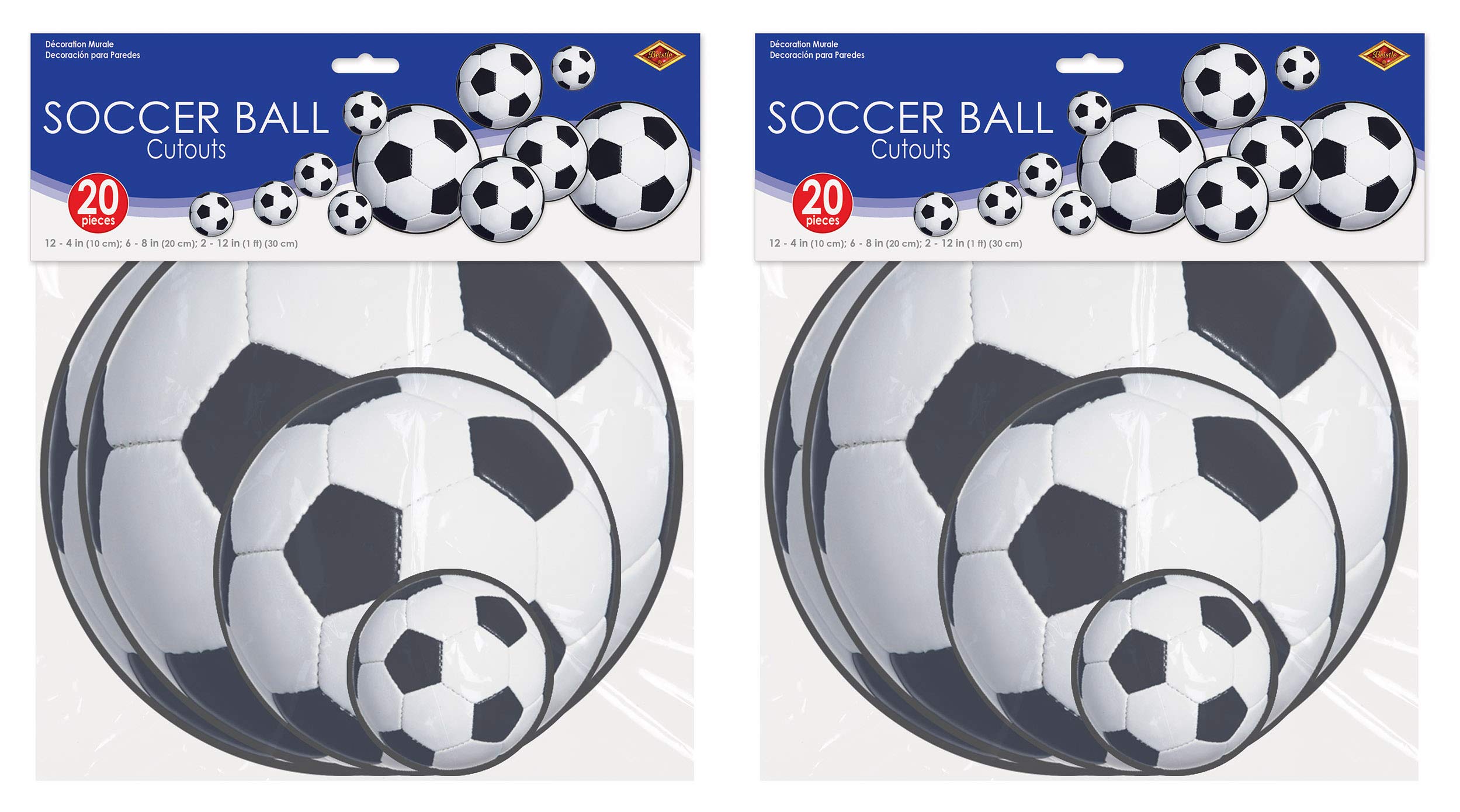 Beistle Soccer Ball Cutouts, 4", 8", 12", White and Black