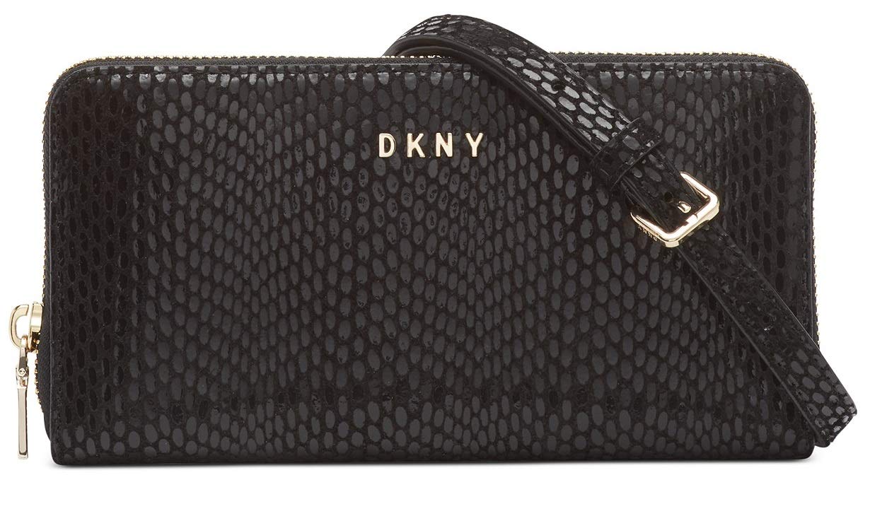 DKNY Sally Leather Zip Around Wallet on a Chain - Black