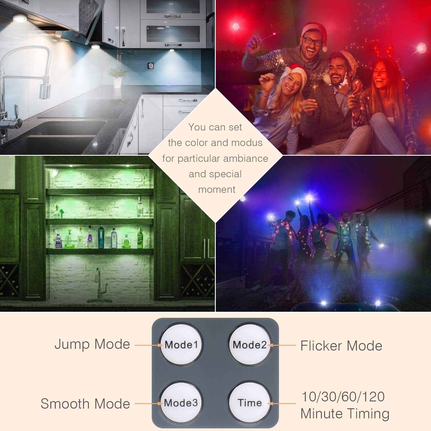 AISITIN Puck Lights Battery Operated Lights with Remote Control, 8 Pack Closet Lights Under Cabinet Light 16 Colors 3 Modes (6000K/4000K/RGB), LED Closet Light with 2 USB Cables