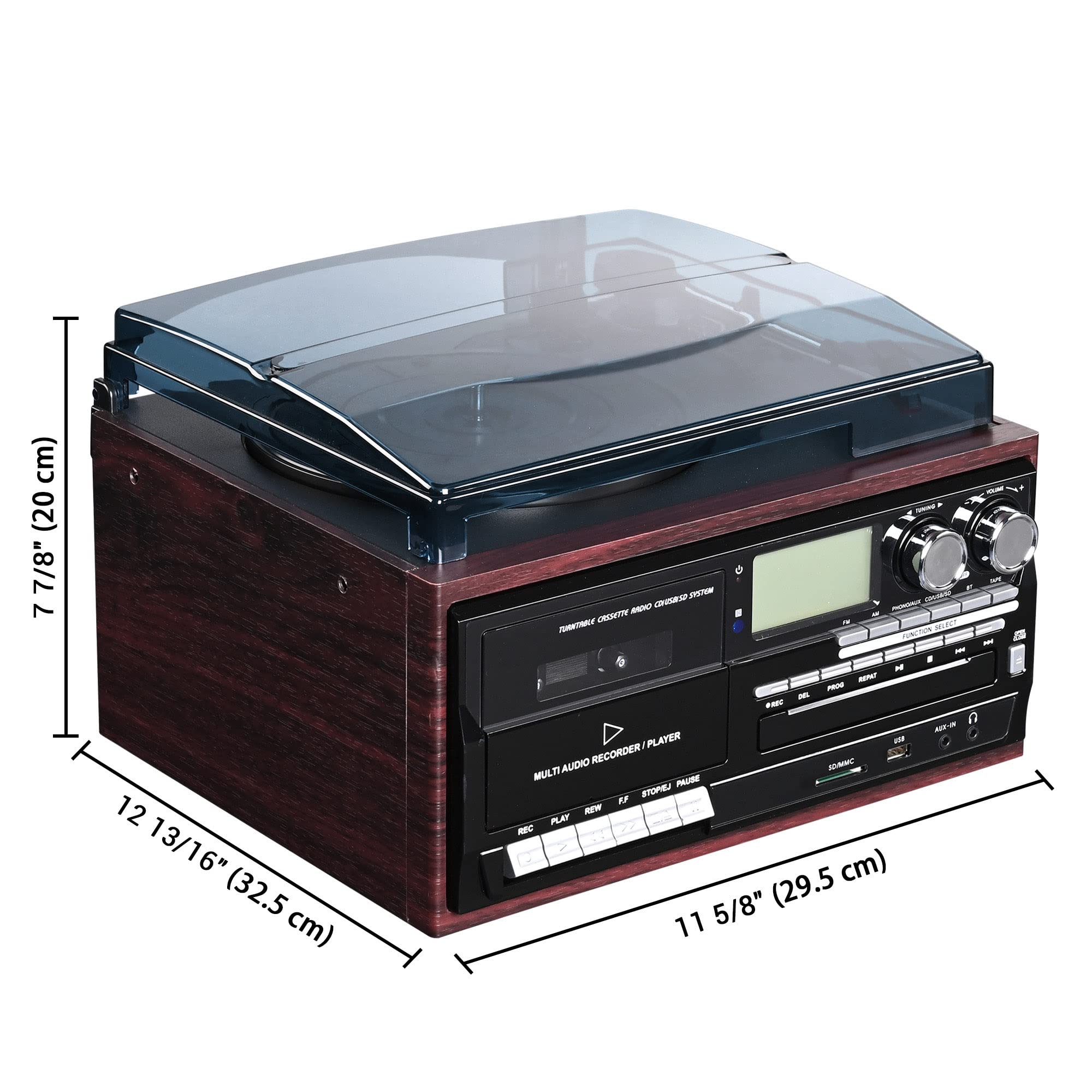 AW Vinyl Record Player with Speakers Turntable for Vinyl Records Stereo System for Home Bluetooth Tape Cassette CD Player Retro All in 1 AM/FM Radio