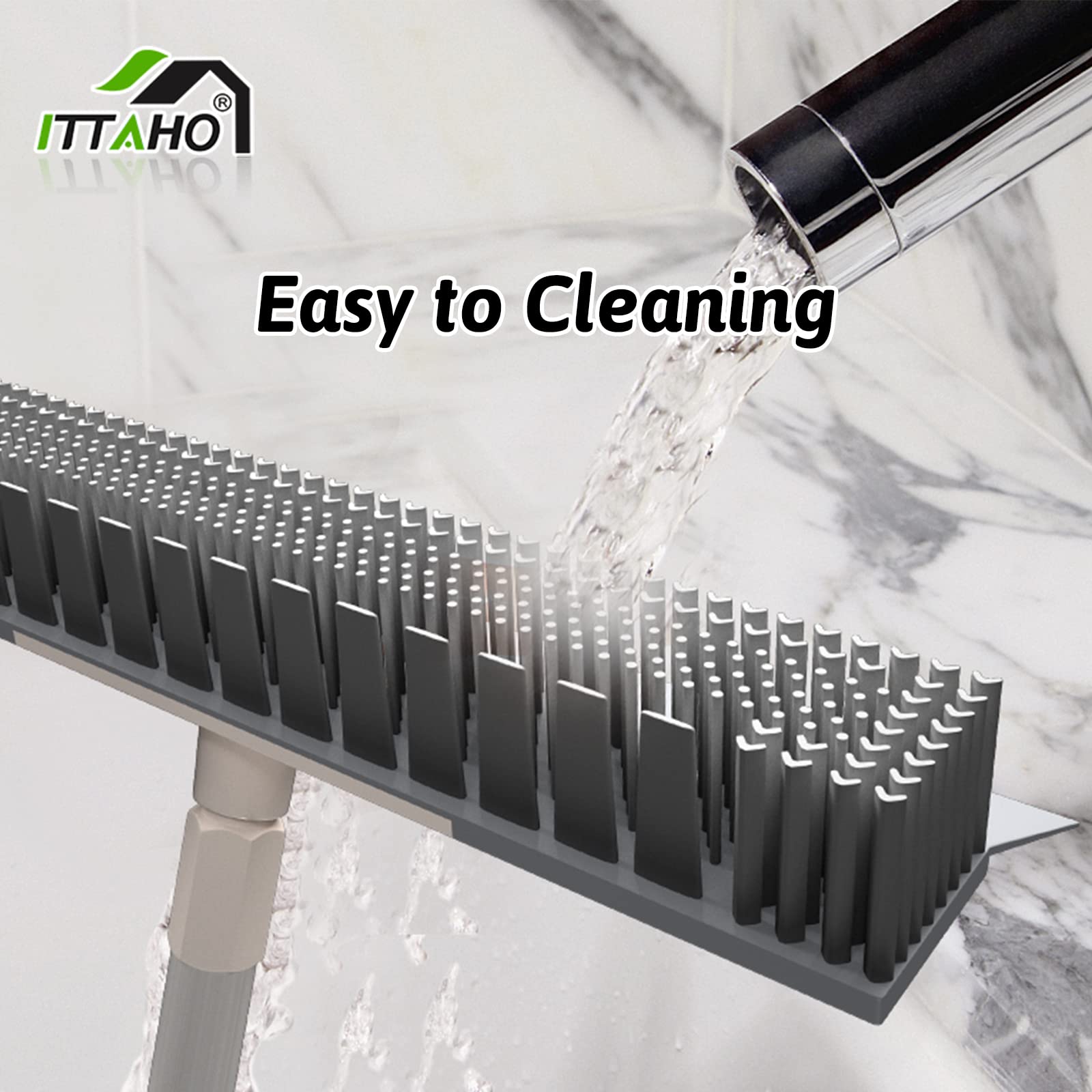 ITTAHO Rubber Broom Carpet Rake for Pet Hair Removal,55" Long Handle Fur Remover Broom with Silicone Squeegee, Carpet Hair Removal Tool for Carpet,Floor,Garage,Tile,Hardwood Floor,Garage