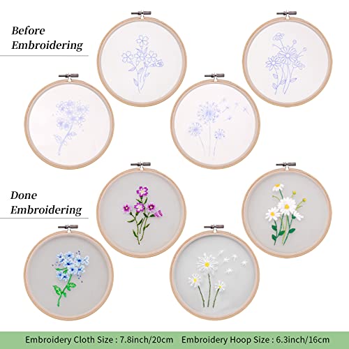 DJZNDINGJIEJIE Embroidery Kit for Beginners, Cross Stitch Kits for Adults, 4 Pack Transparent with Floral Plant Pattern Sets Embriodery, Funny Easy Needlepoint Embrodery Crosstitch Kits