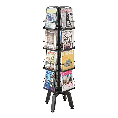 Safco Onyx Rotating Magazine Rack - 16 Pocket, Black (5580BL), 18.25"W x 18.25"D x 58.562"H - Steel Mesh, 360° Swivel & Chip Resistant
