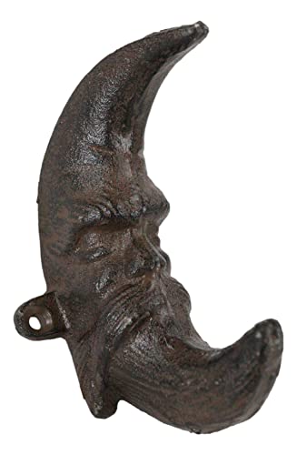 Ebros Gift Rustic Cast Iron Rust Antiqued Celestial Heavens Half Crescent Moon Wall Hook Hangers Organizer Leash Coat Hat Keys Moons Decor Plaque (1)