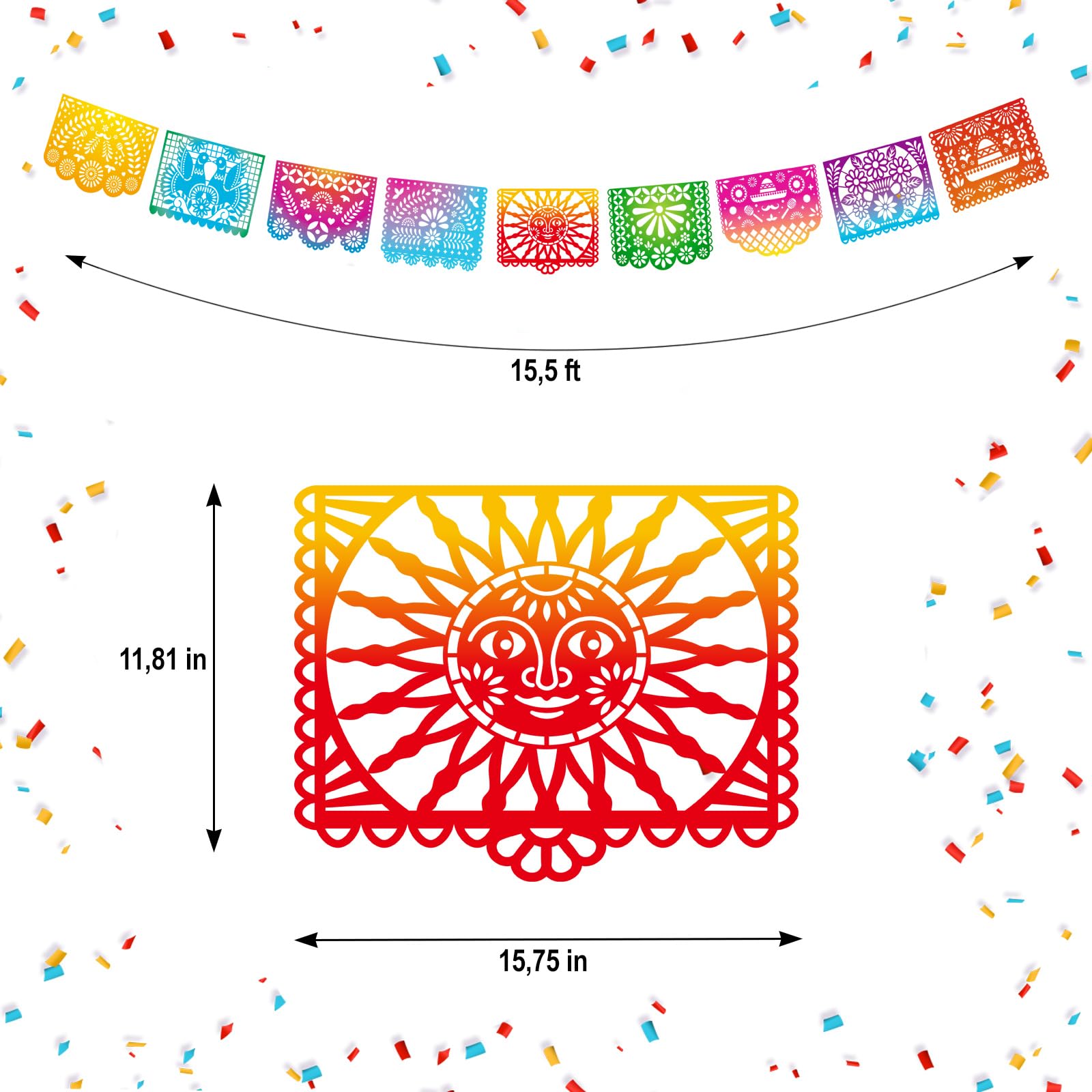 Mexican Party Banners, Papel Picado Banner - Cinco de Mayo, Fiesta Party Decorations, Dia De Los Muertos Decor, Day of The Dead Decorations, 5 Packs 82 Ft Long
