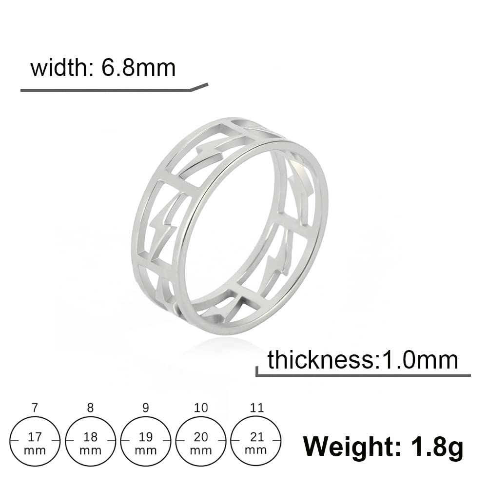 Amaxer Lightning Bolt Ring Thunder Minimalist Band Ring Thunder Flat Finger Knuckle Rings Unisex Jewelry Charm Inspirational Gift (19mm, silver)