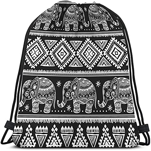 Beabes Elephant Drawstring Bags Backpack Bag Vintage Animal Floral Lotus Bohemian Mandala Pattern Tribal Boho Aztec Sport Gym Sack Drawstring Bag String Bag Yoga Bag for Men Women