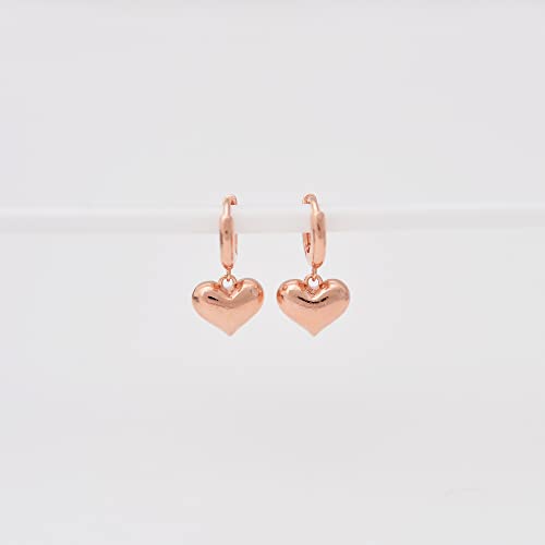 Dainty Puffy Heart Huggie Hoop Earrings • Gold Silver Rose Hoops • 3D Heart • Love Heart Dangle Earrings • Gift for Her • Minimalist 274