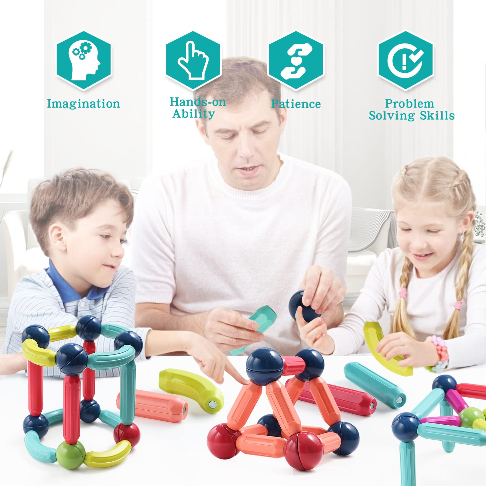 JIEJOYS Magnetic Balls and Rods Set, 100PCS Magnetic Building Sticks Blocks Toys, Educational Stacking STEM Magnet Toys Gift for Kids and Toddler Age 3 and Up.