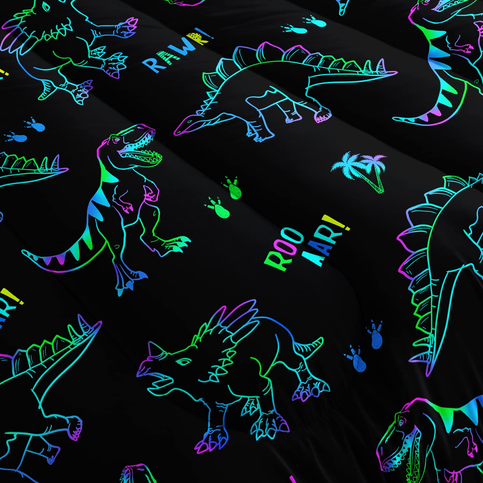 BailiPromise Trippy Dinosaur Comforter Set Queen Size for Boys Kids Quilt Set,Jurassic Dinosaur Bedding Set 3 Piece,Dino Duvet with Pillow Shames for All Seasons Ultra-Soft Lightweight Breathable