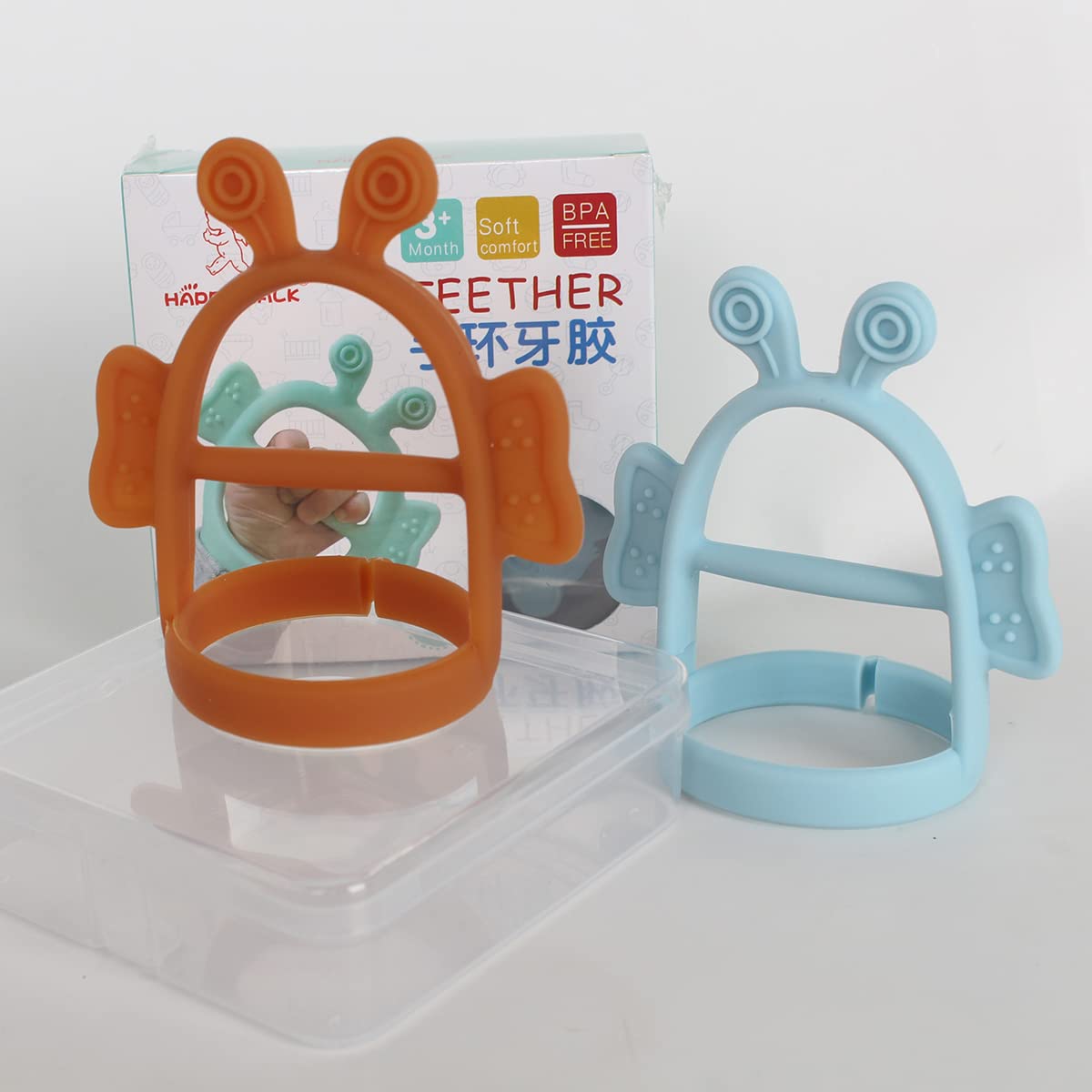 Adjustable Baby Wrist Teethers for Babies Never Drop Silicone Baby Teething Toys for 0 6 12 Months Infants Toddlers Baby Chew Toys for Sucking Needs (Bee-Blue+Brown)