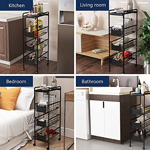 LOYALHEARTDY 4-Tier Carbon Steel Slim Rolling Cart 9.4Inch Width Kitchen Storage Organizer Mobile Shelving Unit Storage Carts with Lockable Wheels Slide Out Storage Tower Rack