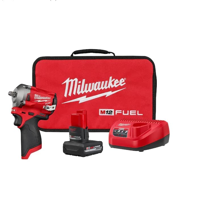Milwaukee M12 FUEL 12-Volt Lithium-Ion Brushless Cordless Stubby 3/8 in. Impact Wrench Kit with (1) High Output 5.0 Ah Battery