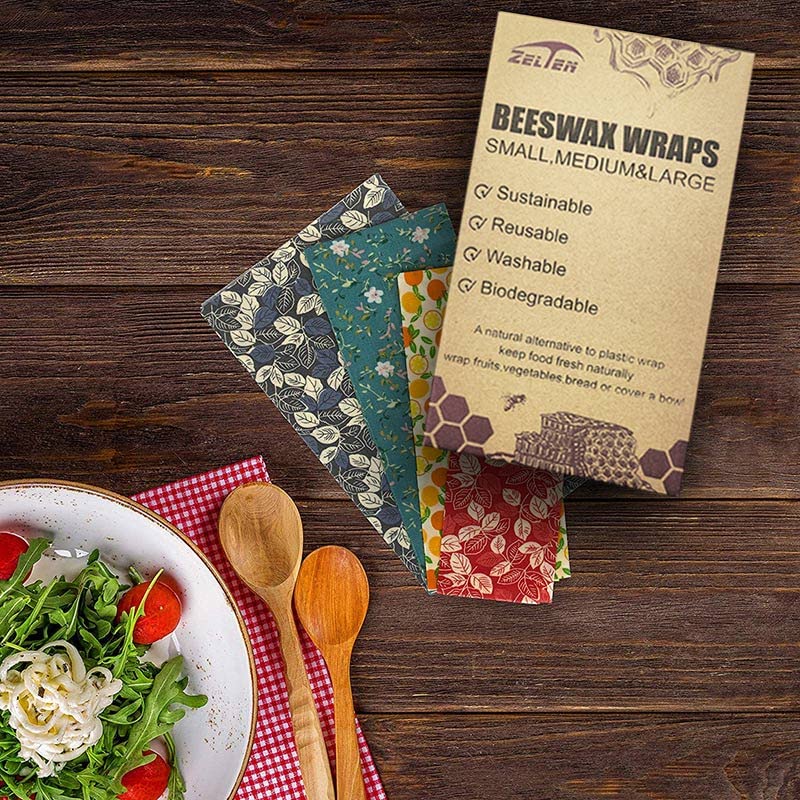 Beeswax Reusable Food Wraps - (6 Packs, 3 Sizes S,M,L, with 2 Meter Hemp Rope, Two Buttons) Plastic and Silicone Free, Eco-friendly Wrap, Wax Paper for Food,Yellow Lemon