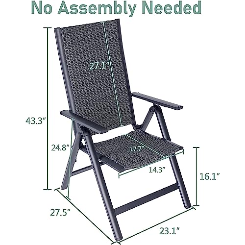 Homey Folding Patio Chairs, No Assemble Chair with Aluminum Frame Adjustable Backrest for Outdoor Camping, Porch, Balcony Portable Chairs, Set of 2 (Gray)