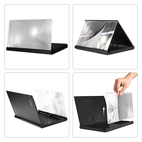 NICERIO 3D Universal Screen Magnifier,Foldable 12 in HD Cellphone Amplifier Screen Enlarger with Phone Sucker for Watching Video Movies,Compatible for iPhone Xs/X Max/XR/X/8/8Plus/Samsung/HUAWEI ETC