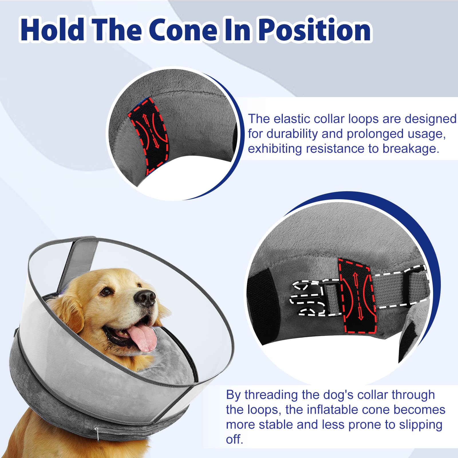 BARKLESS Inflatable Dog Cone Collar, Soft Dog Donut Collar After Surgery, 2-in-1 Dog Cone Alternative with Detachable Anti-Licking Shield, Soft Cone for Dogs Does Not Block Vision, Medium, Grey