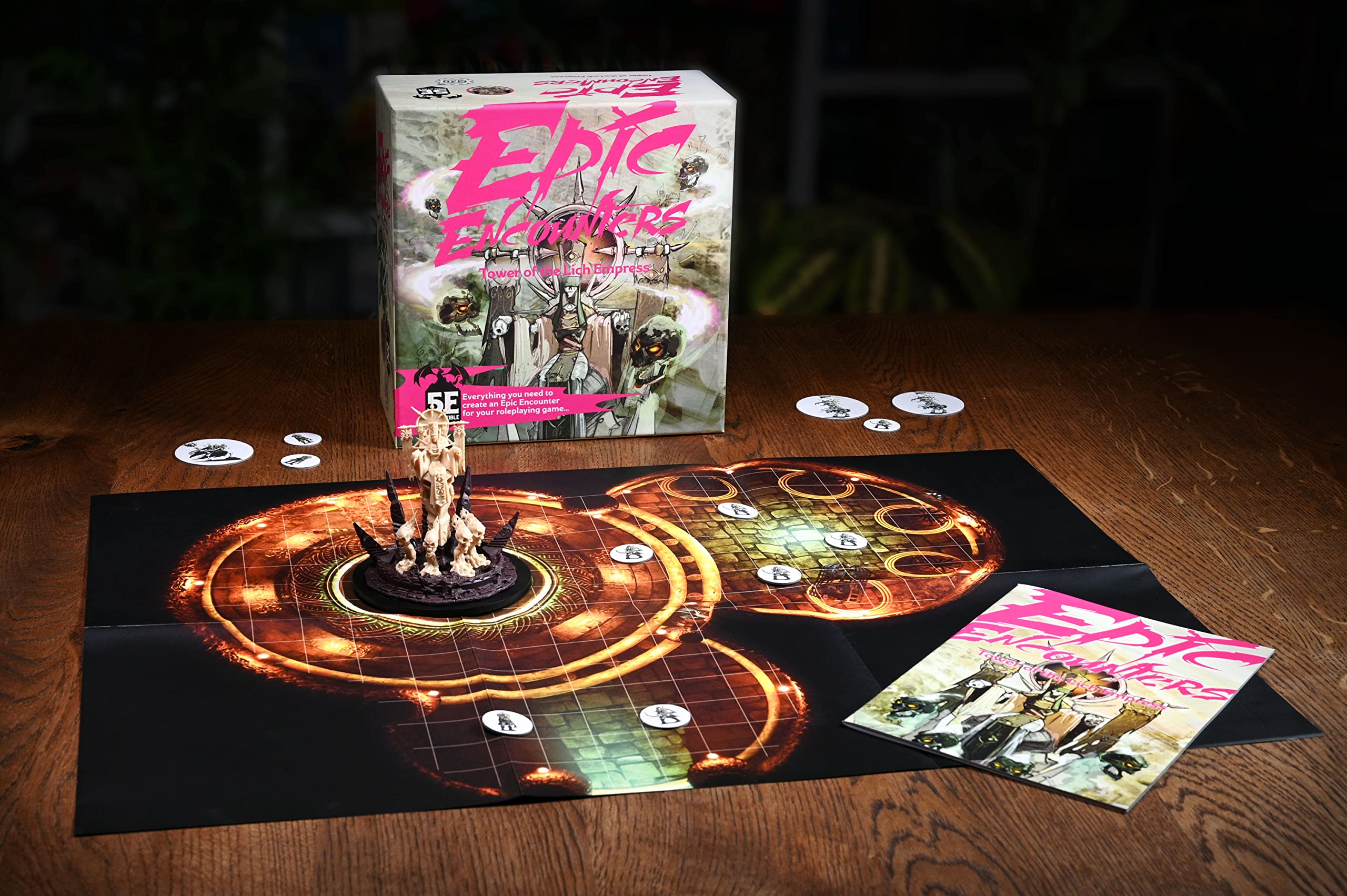 Epic Encounters: Tower of The Lich Empress RPG Fantasy Roleplaying Tabletop Game with Huge Boss Miniature, Double-Sided Game Mat, & Game Master Adventure Book with Monster Stats, 5E Compatible