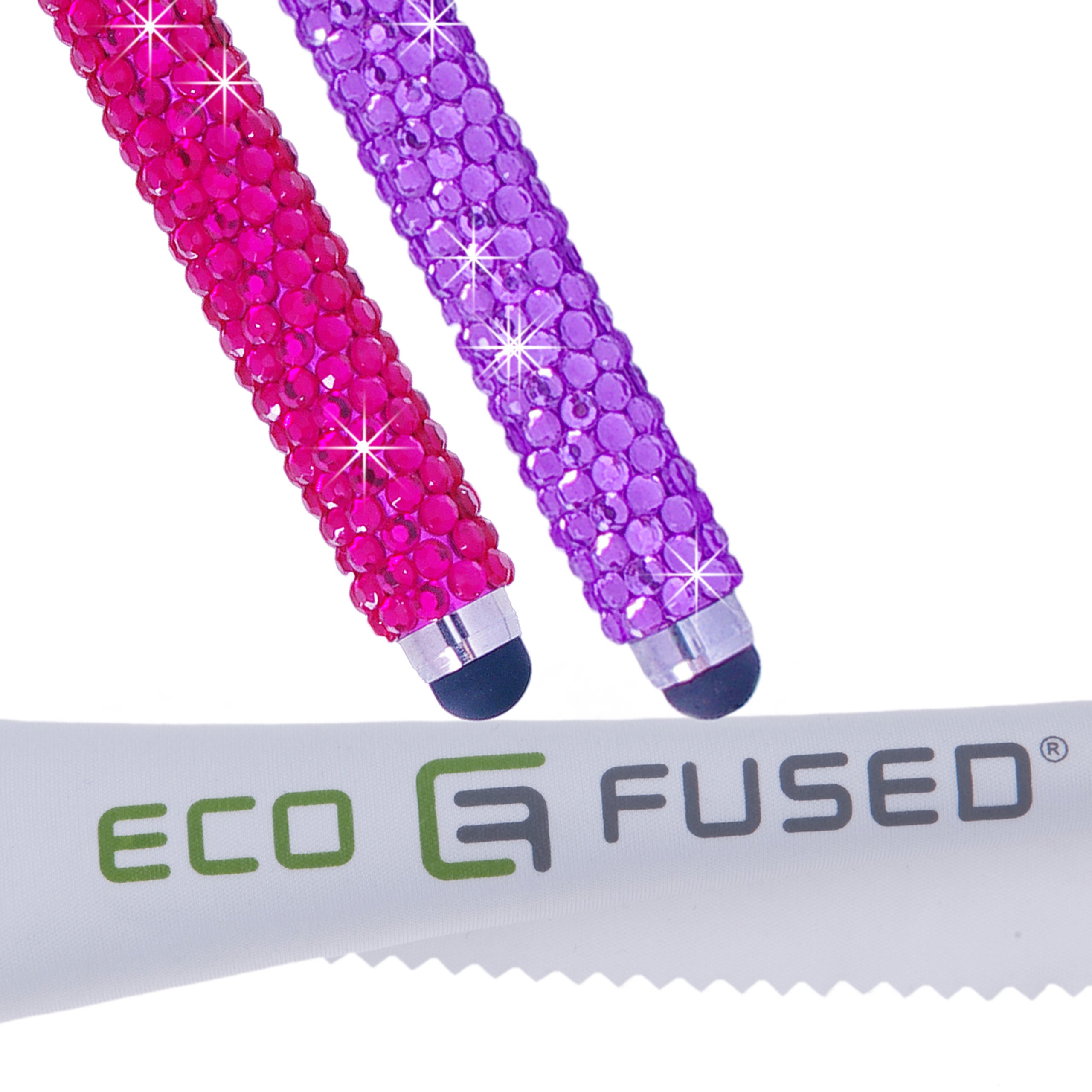 Eco-Fused Universal Bling Stylus Pens - 2 Long Gem Covered Stylus Pens - for All Capacitive Touchscreen Devices - iPad, iPhone, Samsung Phones, All Android Phones, Tablets and More