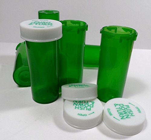 Plastic Prescription Green Vials/Bottles Commercial 100 Pack w/Caps 8 Dram Size-New