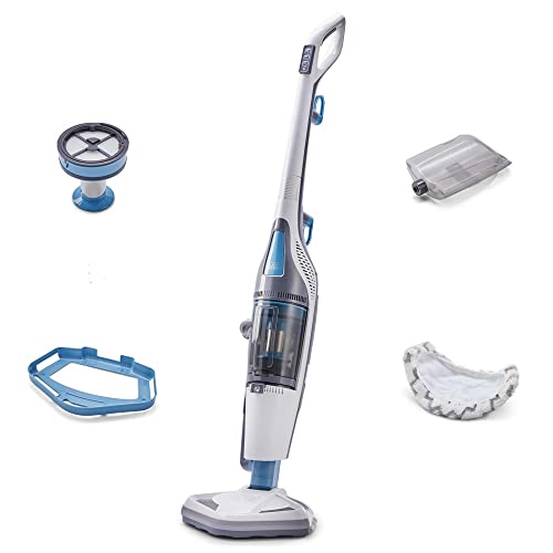 BLACK+DECKER Mop & Upright Dry Washable HEPA Filter, Powerful 1,000 Steam Boiler & 500 Watt Vacuum, Corded for Unlimited Runtime, White (BDXSMV190G)