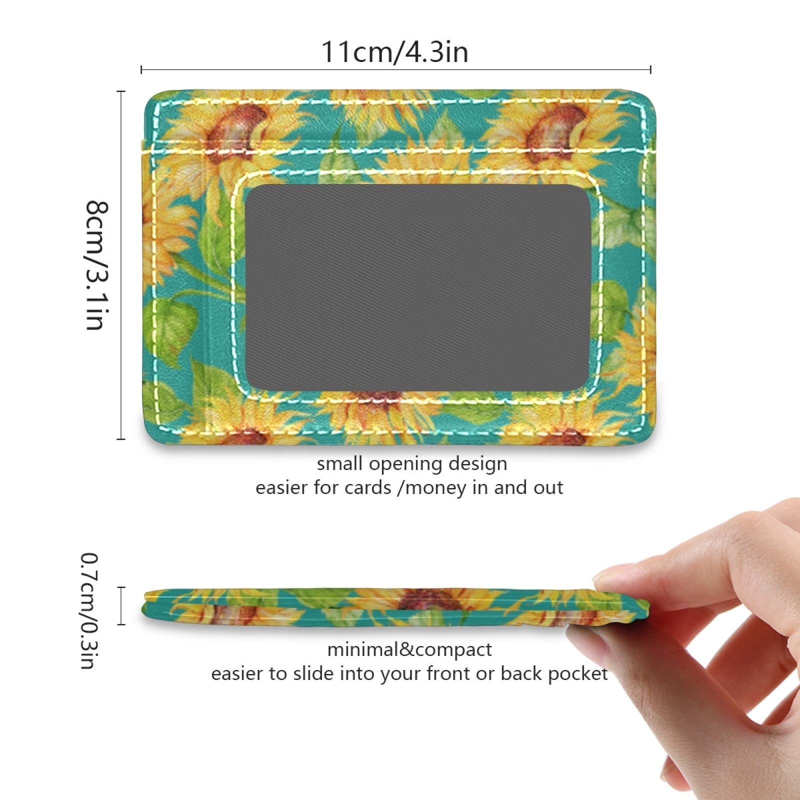 Linomo Thin leather Card Holder and Money Clip Vintage Sunflower Pattern Wallet RFID Blocking for Men & Women