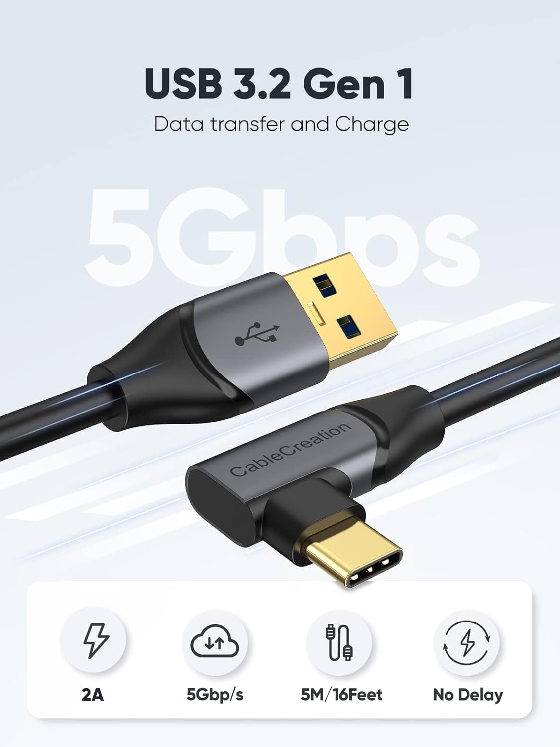 CableCreation 16FT Link Cable Compatible with Meta Quest Pro/Quest3/Quest2/Pico4, USB to USB C 3.1 Cable 5Gbps Highly Speed VR Headsets Accessories Gaming PC Link Cable 5 Meters