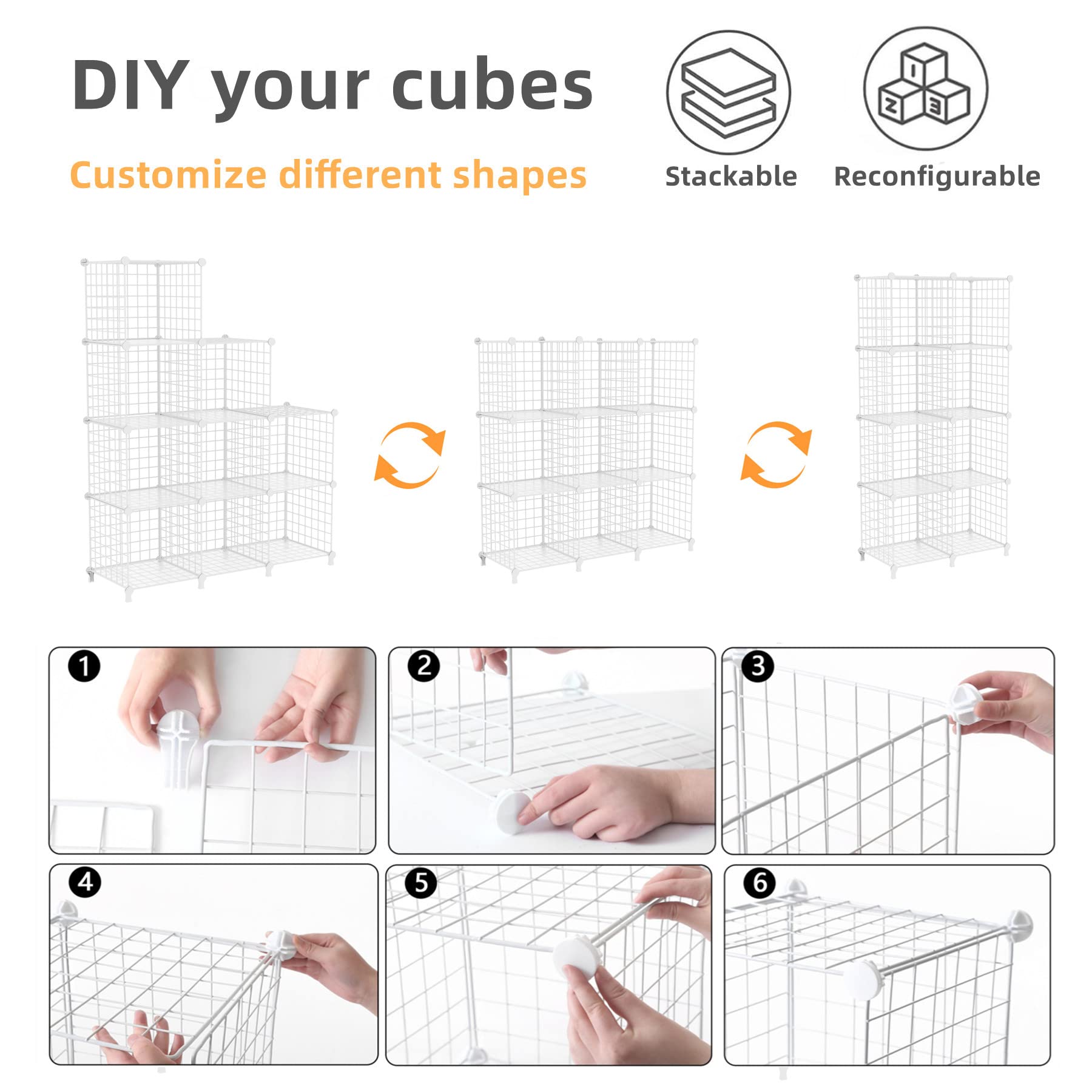 AWTATOS Wire Cube Storage Organizer, Closet Organizers and Storage, Metal 9 Cube Storage Shelves Bookshelf, Portable Closet Clothes Organizer for Bedroom, Home, Office, White