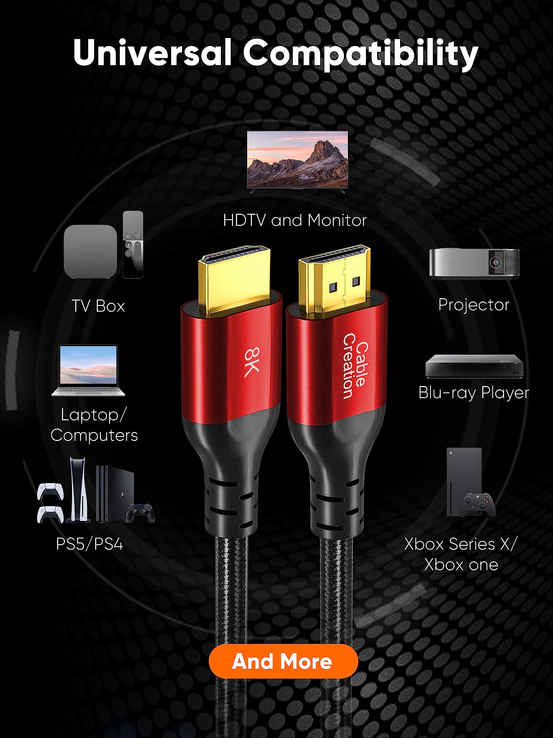 CableCreation eARC HDMI Cable 8K, HDMI to HDMI Cable for PS4 (48Gbps, 8K/60Hz) - 3.3 Feet, eARC HDR HDCP 2.2 2.3 Compatible with 4K Devices