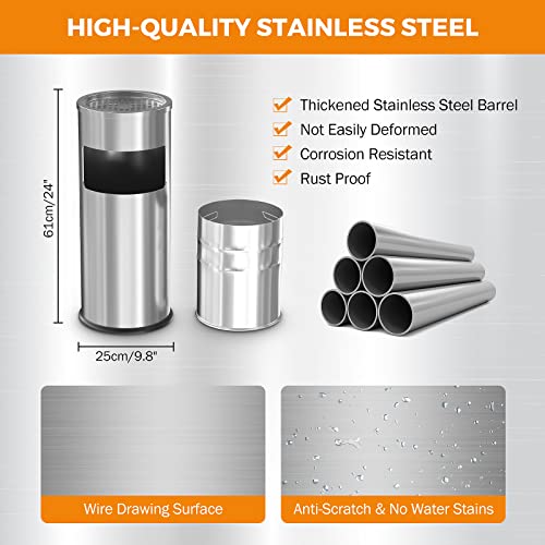 BEAMNOVA Bundle Metallic 15 x 31.5 in + Metallic 9.8 * 2.4 in Trash Can Outdoor Indoor Garbage Enclosure with Lid Inside Barrel Stainless Steel Industrial Waste Container